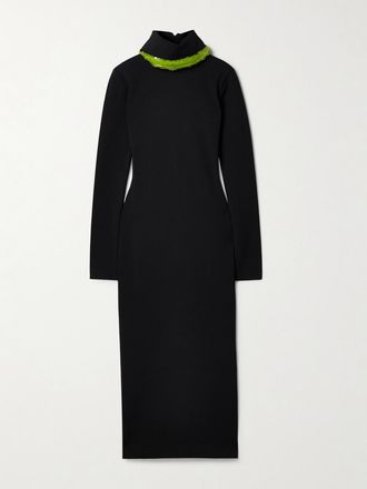 16Arlington Weir Midikleid Aus Cady Mit Rollkragen Und Pailletten - Schwarz