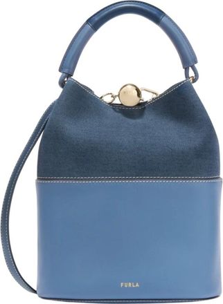 Furla Femme, Sacs, Bleu, Taille: ONE Size Sac Seau en Denim avec Fermeture Sfera