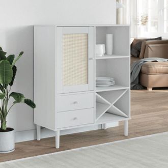 vidaXL Highboard senja Rattan-Optik Wei&szlig; 90x40x112 cm Kiefernholz - Vidaxl