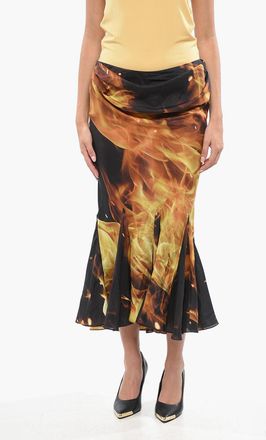 Balmain Silk Midi Skirt with Flame Print Balmain