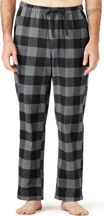 Lapasa Herren Schlafanzughose Karierte Pyjamahose, Long Relaxhose Loungehose Freizeithose M39 W&auml;rmer, Baumwollflanell: Schwarz + Graumeliert, XX-Large