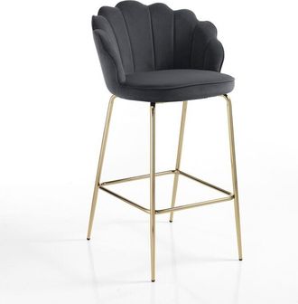 Oresteluchetta Barhocker aus Samt im Muscheldesign mit goldenen Beinen Linny - Grau