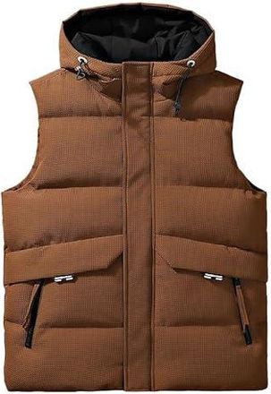 Generic Veste Sans Manche Homme Gilet Matelass&eacute; &Agrave; Capuche Pour Homme En Jacquard Gaufr&eacute; Matelass&eacute; &Eacute;pais Et Chaud Sans Manches Coupe-Vent Pour Adolescent Marro