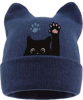 Generic Bonnet Femme Hiver Bonnet Femme Chapeau Femme Hiver Confortable Classique - Broderie Chat Cozy Hiver, Oreilles R&eacute;versibles, Id&eacute;al pour D&eacute;tente &Agrave; La Ma