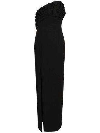 Marchesa Schulterfreies Abendkleid mit Faltendetail - Schwarz
