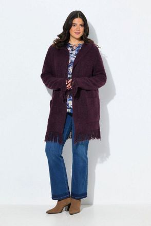 Ulla Popken Strickjacke Strickjacke Fransen Kapuze ohne Verschluss Langarm