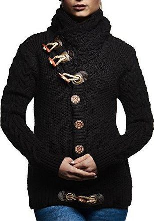 LEIF NELSON Cardigan dhiver pour femme avec col ch&acirc;le - Coupe ajust&eacute;e - Veste avec boutons, Noir, L