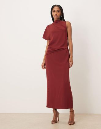 Asos Robe drap&eacute;e asym&eacute;trique pr&egrave;s du corps - Bordeaux-Rouge