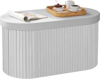 Woltu Banc de Rangement, Banquette Coffre, 76L, Pliable, Couvercle Amovible, en Velours, Ovale, 76x38x38 cm, Gris Clair