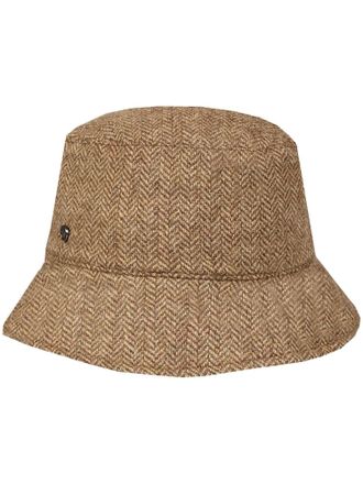 Loevenich Gefütterter Bucket Hat | Fischgrät-Design | 100% Wolle | OneSize | Damen | Schutz vor Sonne & Kälte Toffee