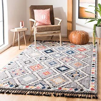 Safavieh Boho Teppich für Wohnzimmer, Esszimmer, Schlafzimmer - Morocco Collection, Kurzer Flor, Grau und Multi, 160 X 229 cm