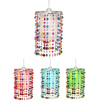 ETC Shop Kinder H&auml;nge Decken Lampe FERNBEDIENUNG Kristall Leuchte dimmbar im Set inkl. RGB LED Leuchtmittel