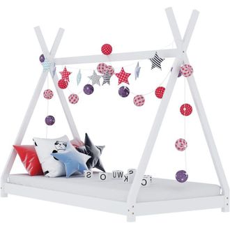 vidaXL Vidaxl - Lit cabane blanc 90x200 cm - Cadre en pin massif avec rideaux - Dimensions totales 208x98x154 cm - Pour coin lecture ou maison de jeu