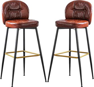 Generic Barhocker mit niedriger R&uuml;ckenlehne und um 360 Grad drehbarer Sitzfl&auml;che, Vintage-Barstuhl mit Kunstlederbezug und Massivholzbeinen