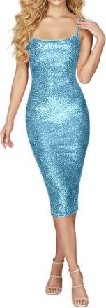 Generic 2026 Robes minceur et Shine Slim Fit Midi Robe de soir&eacute;e &eacute;l&eacute;gante sans manches &agrave; paillettes pour, BU1., XXL