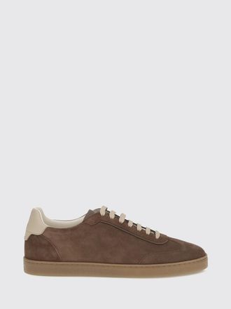 Brunello Cucinelli Baskets basses en cuir de veau su&eacute;d&eacute; avec logo lamin&eacute;