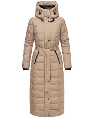 Navahoo Manteau dhiver pour femmes, long manteau matelass&eacute; chaud avec capuche et ceinture &agrave; la taille Le mod&egrave;le XIV du XS au 3XL, Taupe/gris, XXL