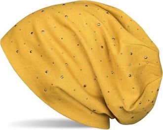 styleBREAKER Bonnet Classique Type Beanie, avec Application de Beaux Clous en Strass, Unisexe 04024037, Couleur:Curry