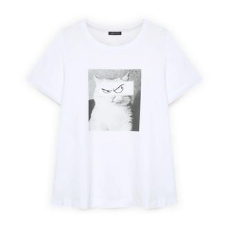 Fiorella Rubino Baumwoll-T-Shirt mit Katzenprint - - Tops - Damen - Wei&szlig; - XL