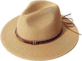 Dreshow Femme Homme Chapeau de Paille Panama Chapeau Été Large Bord Chapeau de Soleil Anti-UV pour Plage Voyage Fedora Chapeau de Soleil, Taille Unique,Panama