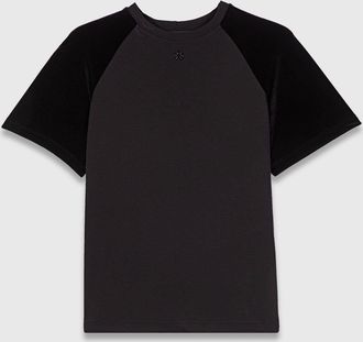 Maje T-Shirt Mit Samtärmeln - Schwarz - Maje