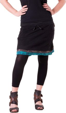 vishes Alternative Bekleidung - Kurzer Lagenlook Rock aus Baumwolle - mit Taschen zum Binden schwarz-t&uuml;rkis 38