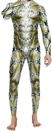 Ocean Plus Hommes Halloween Squelette Costume Combinaison Skinny Animal Série Impression Numérique Combinaison (M, Python)