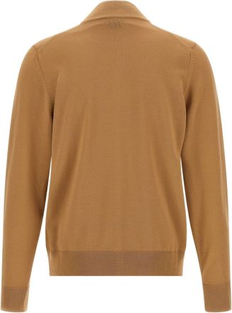 HUGO BOSS Virgin Wool Shaved Knit Cardigan - camel