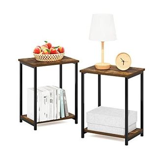 Furinno Simpliste Table Dappoint avec Cadre en Métal, Paquet de 2, Pin Ambré