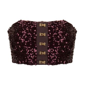 Elisabetta Franchi Femme, Tops, Brun, Taille: 42 FR Sequin Sleeveless Top