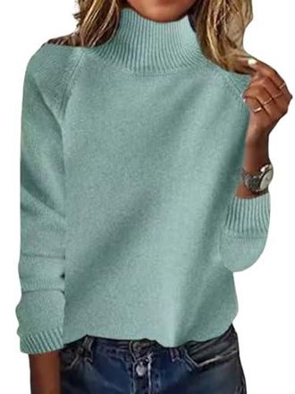 ORANDESIGNE Pull Col Roulé Femme Hiver Chaud Chic et Elegant Pulls Tricoté Pullover Manches Longues Décontracté Pull Automne A Vert Clair XXL