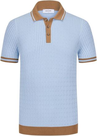 Gran Sasso Feinstrick-Poloshirt mit Zopfmuster und Kontraststreifen in