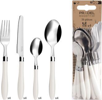 Amefa Besteck REGLISSE, modernes Tafelbesteck f&uuml;r 4 Personen, wei&szlig;e Kunstsstoffgriffe, 16-teilig