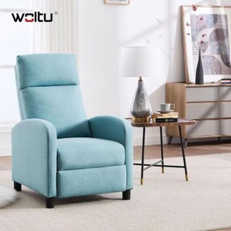 Woltu Woltu - Fauteuil Relax Canap&eacute; avec Appui-t&ecirc;te, Dossier et Repose-Pieds R&eacute;glables, Assise Rembourr&eacute;e, Lin, Bleu