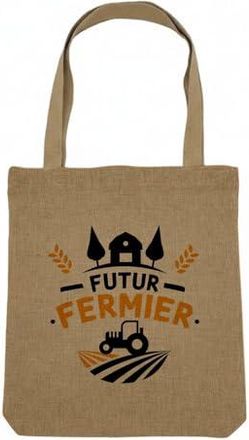 Fabulous Sac Shopping Tote Bag Aspect Lin - Futur Fermier M&eacute;tier Agriculture Ferme - Sac de Courses Toile Epaisse 360g Beige Naturel Cabas Port&eacute; Epaule Solide 