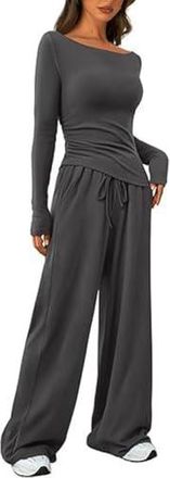 Baymate Ensemble Femmes Élégant Deux Pièces Décontracté Combinaison avec Ceinture Top à Col Rond Survêtement Suit Loungewear Set Casual Outfit