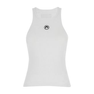 Marine Serre Femme, Tops, Blanc, Taille: 36 FR Moon Logo Ribbed Jersey Tank Top