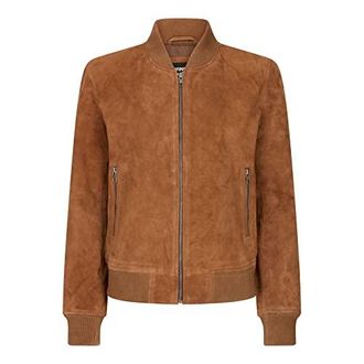 TruClothing Blouson Bomber Femme Daim v&eacute;ritable Style universit&eacute; am&eacute;ricaine Tendance d&eacute;contract&eacute; - Marron Clair M