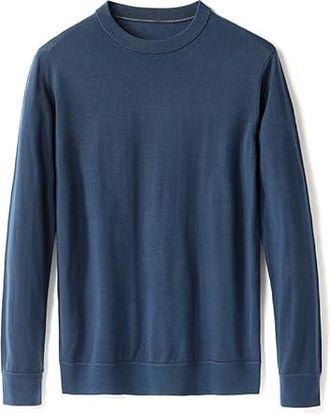 Generic T-shirt à manches longues en laine mérinos lavable en machine pour homme - Col rond - Couleur unie classique, bleu, L