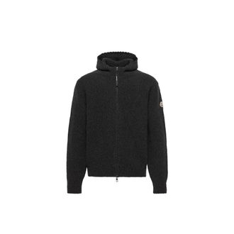 Moncler Moncler Cardigan Zipp&eacute; En Laine Boucl&eacute;e M&eacute;lang&eacute;e, Homme, Noir, Taille: 3xl
