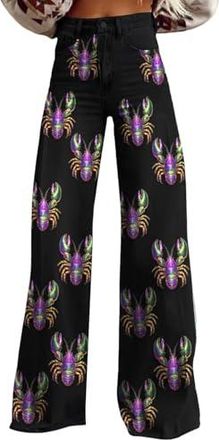 Generic Jean ample taille haute pour femme - Imprim&eacute; carnaval - Color&eacute; - Look denim - Pour femme, E, XXL