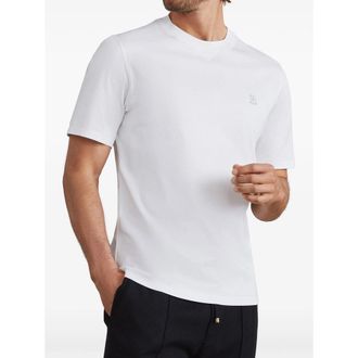 Brunello Cucinelli Embroidered Logo Cotton T-Shirt - White