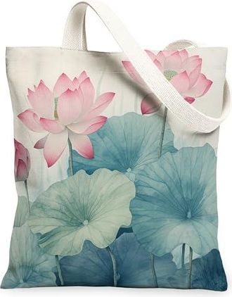 Generic Sac fourre-tout en toile pour le shopping, 33 x 38,1 cm, motif floral japonais r&eacute;utilisable, motif imprim&eacute; floral japonais, sac d&eacute;picerie pour femme, 