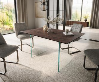DELIFE Esstisch Edge 140x90 Glas Antique-braun Gestell Glas, Esstische