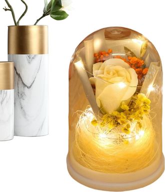 Generic Infinity-Rosenstrau&szlig; - Konservierte Rosen mit LED-Sockel, 14,9 x 10,5 cm gro&szlig;e Glaskuppelabdeckung, ewiges Blumenarrangement, Romantisches Heimdekor-G