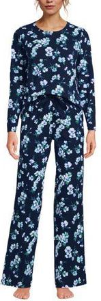 Lands End Gemustertes Pyjama-Set aus Baumwoll-Jersey, Damen, Gr&ouml;&szlig;e:44-46 regular, Blau, Elasthan/Baumwoll-Mischung, by Lands End