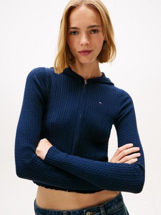 Tommy Jeans Strickjacke TJW ESSENTIAL ZIPPER HOOD CARDI mit Zopfstrickmuster und Kapuze