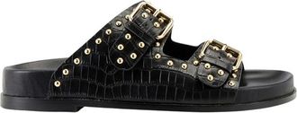 Cosmoparis Femme, Chaussures, Noir, Taille: 41 EU Mule plate en cuir emboss&eacute; croco