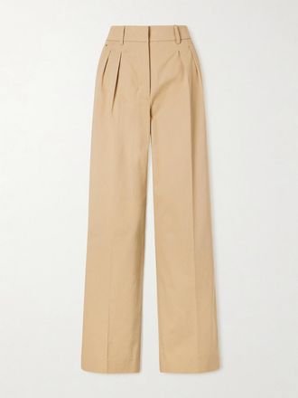 Moncler Pantalon Large En Serge De Coton &Agrave; Plis Et &Agrave; Appliqu&eacute; - Marron