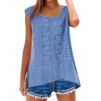 Generic D&eacute;bardeurs d&eacute;t&eacute; en lin pour femmes, col carr&eacute;, broderie vintage, chemises sans manches, chemises d&eacute;contract&eacute;es et tendance pour femmes, chemisiers, v&ecirc;